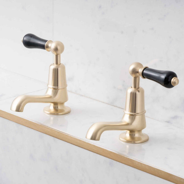 Brunswick Black Ceramic Lever Basin Pillar Taps | Rutland London (UAE)
